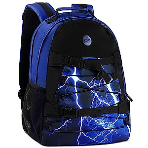 Choco Mocha Boys Lightning Backpack for Elementary Middle School, Blue Large Backpack for Kids Teen Boys, 18 Inch