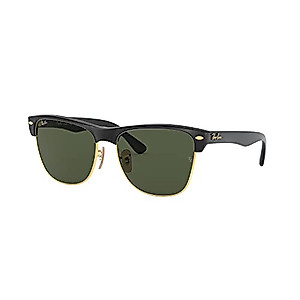 Ray-Ban RB4175 Clubmaster Oversized Square Sunglasses, Demi Gloss Black On Gold/G-15 Green, 57 mm