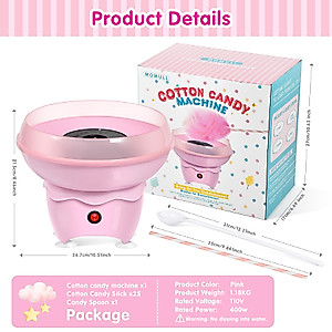 MOMULL Cotton Candy Machine, Mini Cotton Candy Maker for Kids, Pink Vintage Candy Maker for Christmas Gift, Home, Birthday Family Party, Includes 25 Cotton Candy Sticks & Sugar Scoop