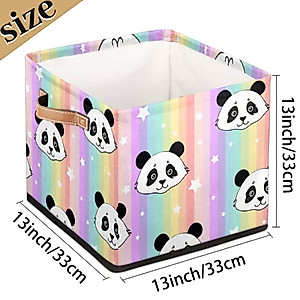 Cute Panda Rainbow Cube Storage Bins 13 Inch Fabric Storage Basket Square Storage Bins Collapsible Nursery Storage Bin Organizer Basket Storage Box for Shelves, Closet