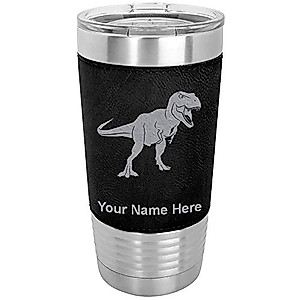 LaserGram 20oz Vacuum Insulated Tumbler Mug, Tyrannosaurus Rex Dinosaur, Personalized Engraving Included (Faux Leather, Black)