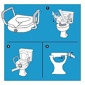 Carex EZ Lock Raised Toilet Seat with Handles, 5 Inch Elevated Handicap Toilet Seat Riser with Arms, Fits Most Toilets