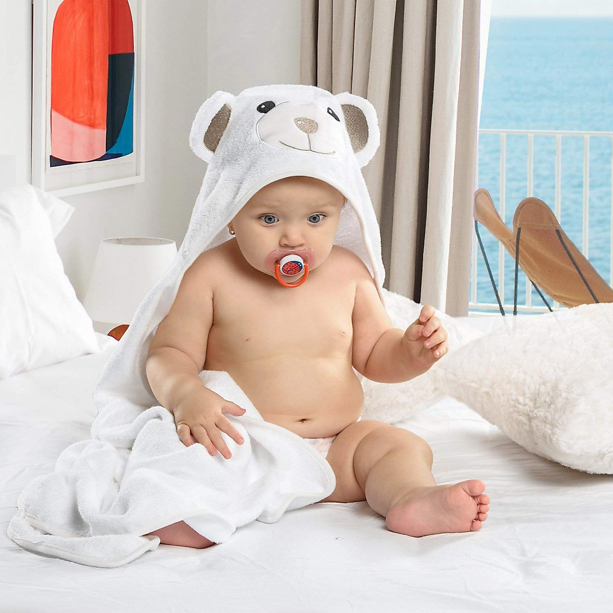 MINIBOO Premium Ultra-Soft Viscose Made from Bamboo Baby Hooded Towel with Unique Design – Hypoallergenic, Organic Baby Towels for Infants and Toddlers – Perfect as Baby Gifts