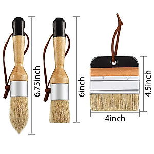 3 Pieces Chalk and Wax Paint Brushes Oval Brush for Acrylic Painting Bristle Stencil Brushes for Wood Furniture Home Decor, Including Flat Pointed and Round Chalked Paint Brushes (Black)