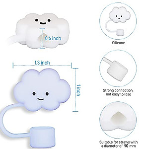 6 Pack Compatible with Stanley 30&40 Oz Tumbler, 10mm Cloud Shape Straw Covers Cap, Cute Silicone Cloud Straw Covers, Straw Protectors, Soft Silicone Cloud Shape Straw Lid for 10mm Straws