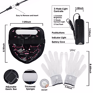 OWill Halloween Mask Set,LED Purge Mask with Gloves,3 Modes Light Up Creepy Mask,Halloween Costumes Cool Mask for Men Women Kids（Purple）