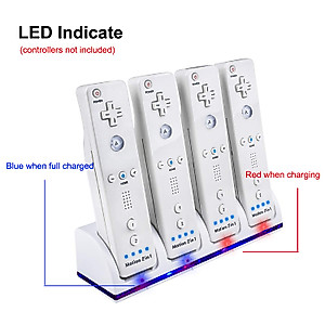 Upgraded Wii Remote Controller Covanm 4 Port Wii Charging Station with 4 Rechargeable Battery for Wii (4 Port Charging Station+4 Replacement Batteries+USB Cable+Free USB Wall Charger