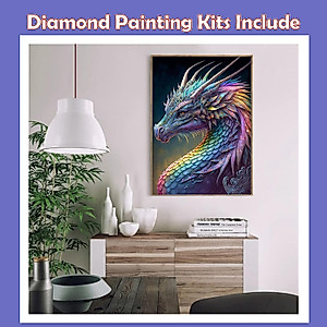 KYOQFVN Diamond Painting Kits for Adults, 5D Colourful Dragon Diamond Art Kits Full Drill Coloured Diamond Painting Dragon Kit for Kids Beginners, DIY Crystal Gem Art for Home Wall Decor 30x40cm