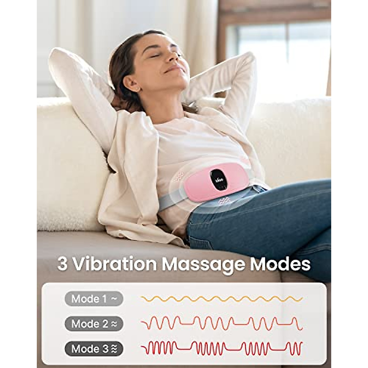 Period Heating Pads for Cramps, iDOO Portable Cordless Menstrual Heating Pad, FSA HSA Eligible, 3 Heat Levels and 3 Massage Modes, Fast Heating, Gifts for Women and Girl (Pink)