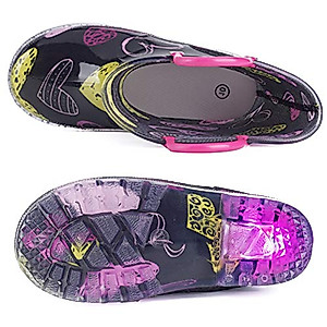 HugRain kids Girls Rain Boots Toddler Light Up Printed Waterproof Shoes Lightweight Adorable Cute Pink Heart Rubber with Easy-On Handles and Insole (Size 2,Black)