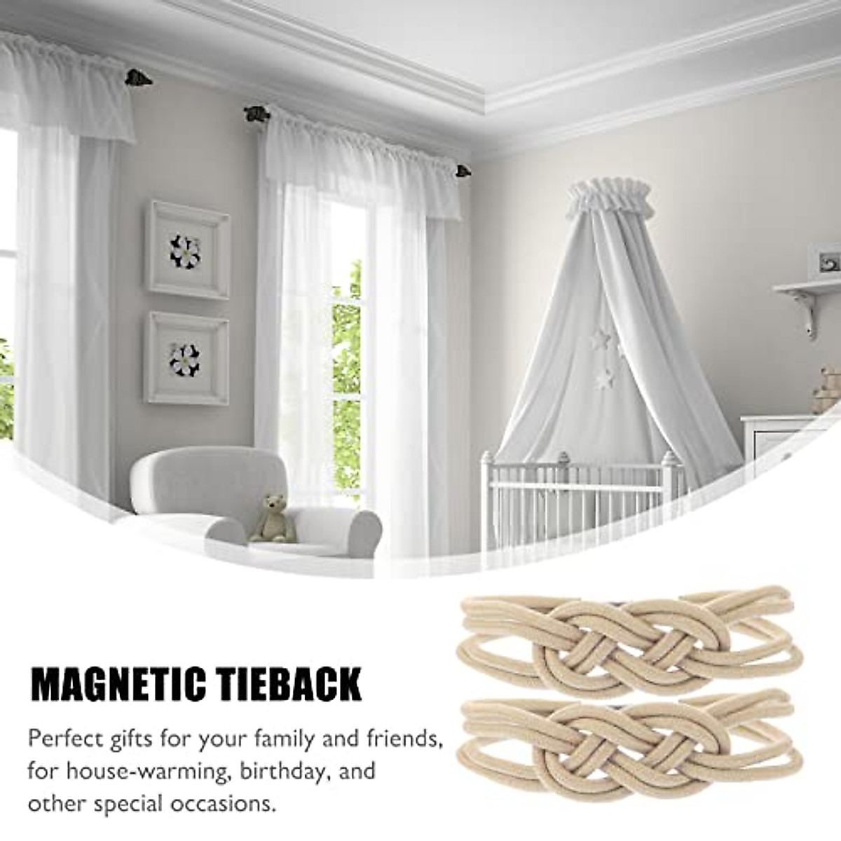 Garneck 2pcs Curtain Buckle Magnetic Curtain Holdbacks Window Blackout Clasp Chinese Knot Curtain Tie Magnetic Buckle Curtain Rope Magnetic Curtain Clip Office Cotton Rope Bohemian Hanger