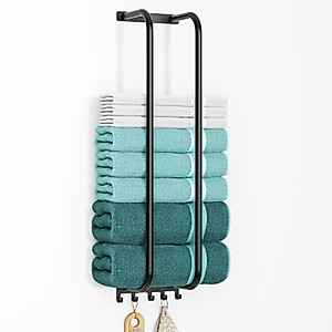 Towel Rack Bathroom Wall Holder: Black Shower Organizer Wall Mounted for Rolled Towel Storage 27.9 in