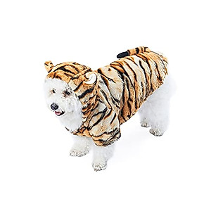 Halloween Dog Hoodie, Tiger Plush Costume Cosplay Accessories Dog Halloween Outfits for Small Medium Dogs Clothes Brown S