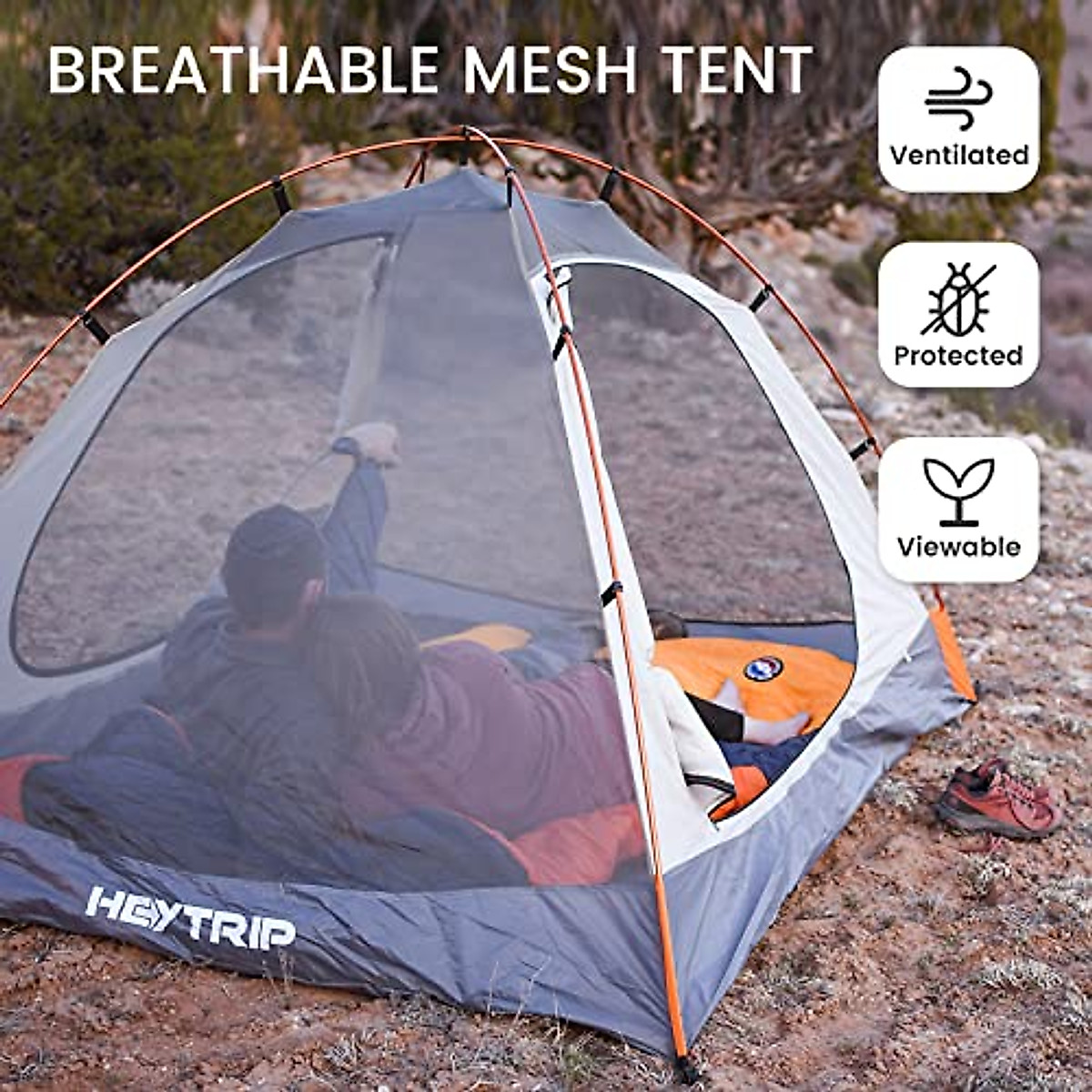 HEYTRIP Backpacking Tent 2 Person Ultralight Camping Tent with Removable Rainfly, Two Doors Waterproof Camp Tents for Hiking & Family Camping, Beige