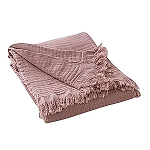Simple&Opulence Cotton Muslin Throw Blanket for Bed, Couch, Knit Woven Gauze Blanket with Tassels, Soft Lightweight Cozy Pre-Washed Breathable Farmhouse Decoration for All-Season (Dusty Rose)
