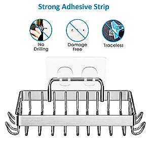 Soap Dish Soap Holder with Hooks for Shower, Rust Proof 304 Stainless Steel, Adhesive No Drilling