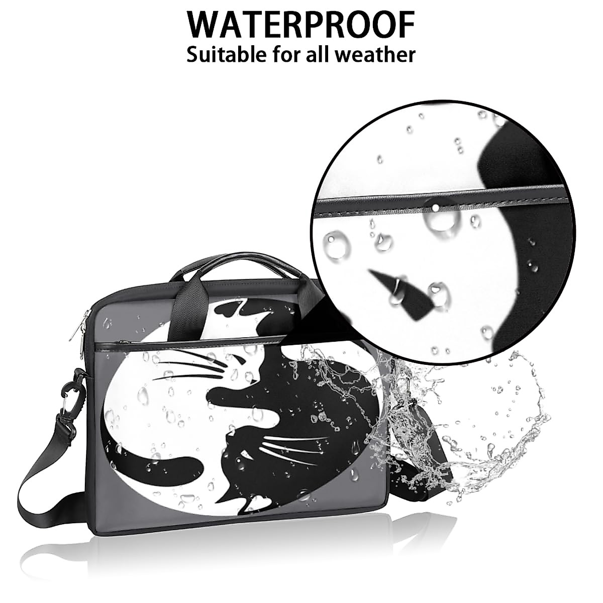 Black White Cat Laptop Computer Bag Waterproof Shoulder Messenger Bag 13-15 inch Durable Laptop Tote Bag with Shoulder Strap Handle Lightweight Crossbody Briefcase