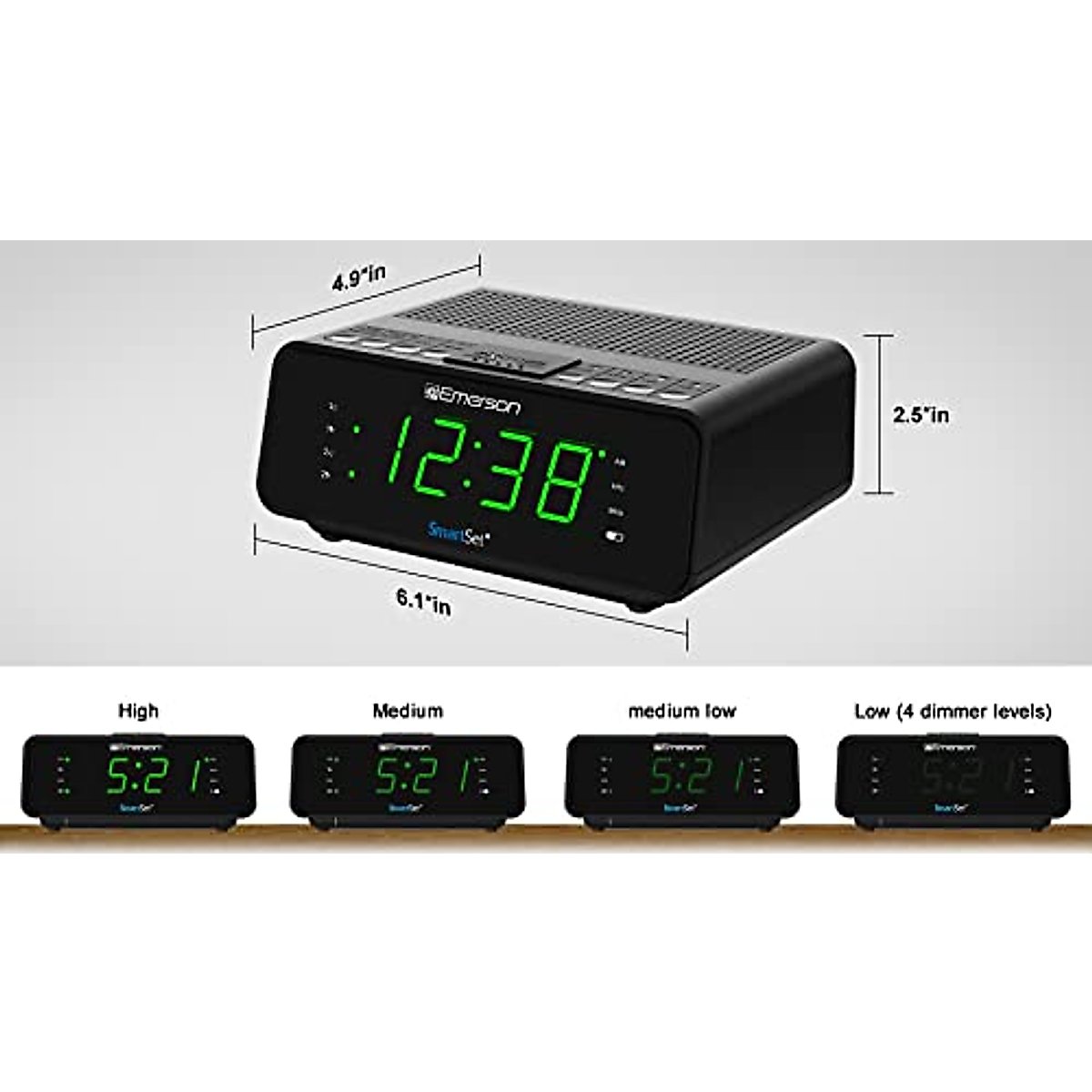 Emerson SmartSet Alarm Clock Radio with AM/FM Radio, Dimmer, Sleep Timer and .9" LED Display, CKS1900 (Black)