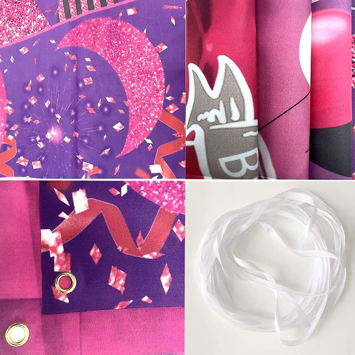 Happy 16th Birthday Backdrop Banner Pink Purple 16th Sign Poster 16 Birthday Party Supplies for Anniversary Photo Booth Photography Background Birthday Party Decorations, 72.8 x 43.3 Inch