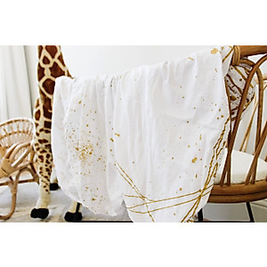 NODNAL CO. 3 Fitted Gold Bassinet Sheets Set for Baby Girl - 100% Oeko-TEX Cotton - Shimmery Glitter Geometric Shapes, Dots and Lines - Cradle/Moses Basket Hourglass, Oval & Rectangle Mattress Sheet