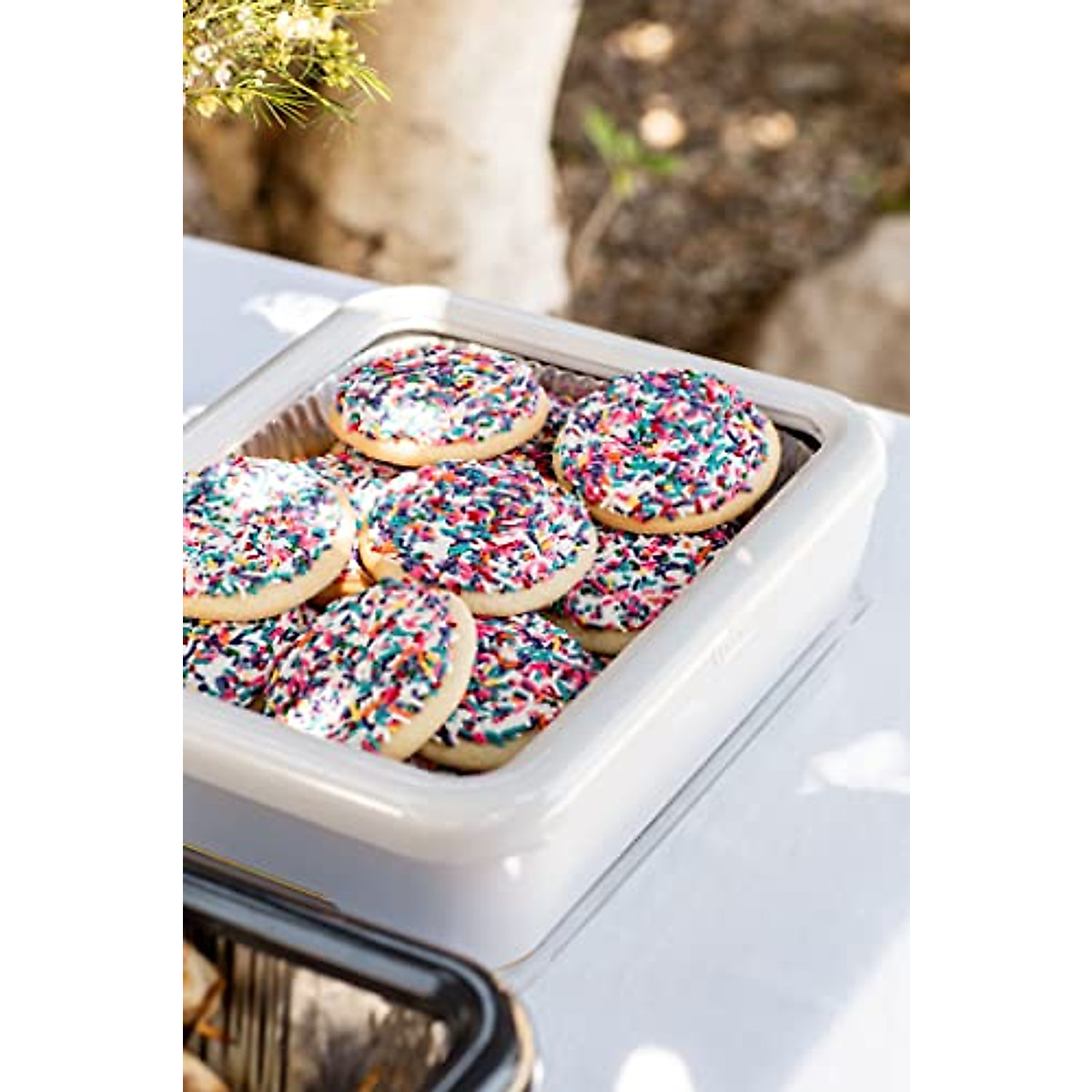 Fancy Panz Classic, dress up & protect your foil pan. Half size foil pan & serving spoon included. Made in USA. For use with hot or cold food (White)