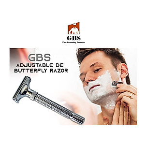 G.B.S Adjustable DE Butterfly Razor Stainless Steel Knurled Handle