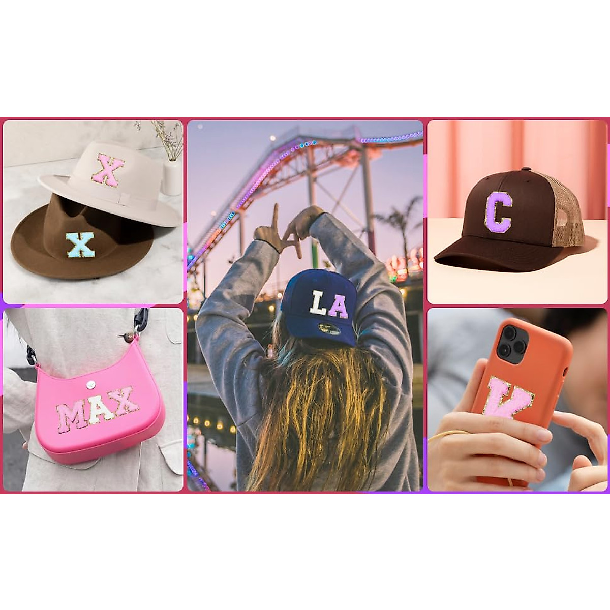 104 Pcs Chenille Letter Patches Iron on Letters Self Adhesive Chenille Patches Chenille Embroidered Patch for Clothing Hats Embroidered Repair(White, Pink, Purple, Blue)