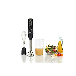 Braun 4-in-1 Immersion Hand Blender, Powerful 350W Stainless Steel Stick Blender, Multi-Speed + 2-Cup Food Processor, Whisk, Beaker, Masher, Easy to Clean, Black, MultiQuick MQ537BK