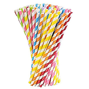Pajitas de papel desechables, 200 unidades, colores surtidos, 100% biodegradables