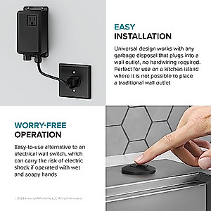 KRAUS Garbage Disposal Air Switch Kit in Matte Black with Push Button, AC Adapter, Power Cord, and Air Tube Included, KWDA-100MB