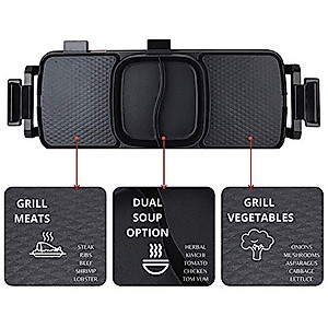Soup N Grill V2 Hotpot Grill Combo, Indoor Korean BBQ, Shabu Shabu Electric Hot Pot with Divider, Portable with Free Strainer Scoops, Extra Long Chopsticks, Tongs, Cloths, Smokeless Grill