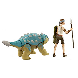 Jurassic World Human & Dino Pack Ben & Ankylosaurus Bumpy Action Figures, Spear Accessory, Camp Cretaceous Movable Joints & Authentic Sculpt, Kids Gift Ages 4 Year & Older