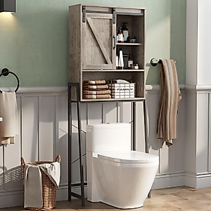 Crestlive Products Over The Toilet Storage Cabinet, Bathroom Organizer with Adjustable Shelves & Sliding Barn Door, Above Toilet Rack(Gray)