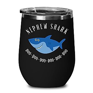 Nephew Gifts from Aunt Birthday Christmas Gift for Nephew from Uncle Funny Nephew Shark Doo Doo Wine Tumbler for Nephews Gag Gifts for Men Coffee Mug
