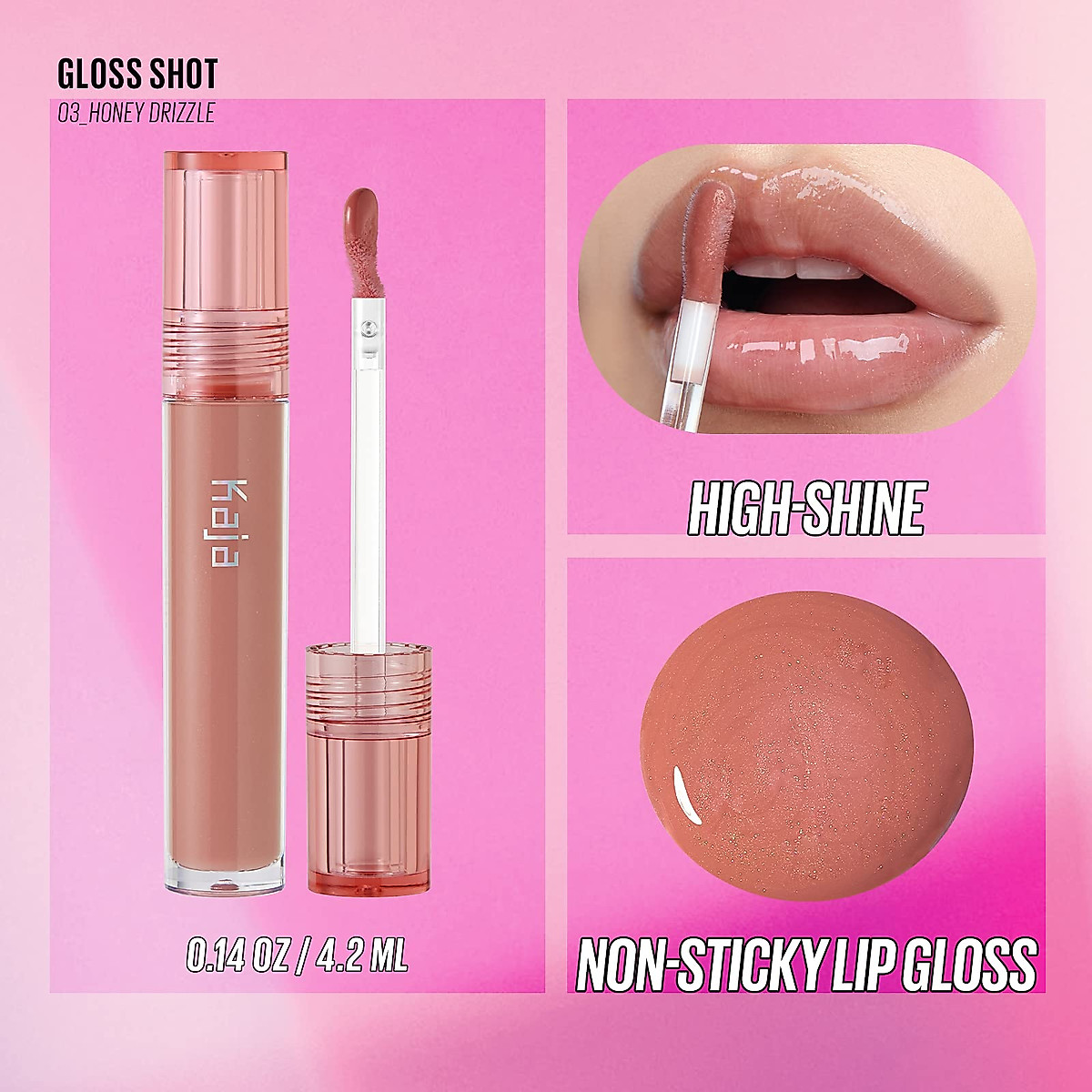 Kaja Lip Balm - Gloss Shot 03 Honey Drizzle | High Shine, Non-Sticky, with Jojoba Oil, Sheer, Hydrating, Juicy, Plumper Looking, Non-irritating, 0.14 FL Oz