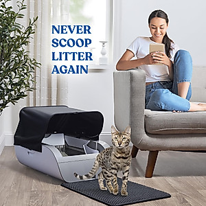 Smart Automatic Cat Litter Box - Self Cleaning with Built in Odor Eliminator -Works with Clumping Cat Litter (No Expensive Refills) Large with Hood & Litter Mat.