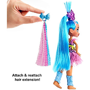 Mattel Cave Club Tella Doll (8-10-inch, Blue Hair) Poseable Prehistoric Fashion Doll with Dinosaur Pet and Accessories, Gift for 4 Year Olds and Up