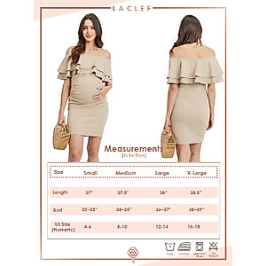 LaClef Women's Off Shoulder Maternity Dress with Double Ruffle, Taupe Solid, Large