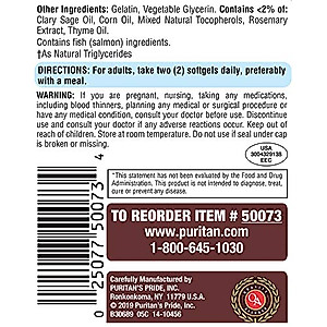 Puritans Pride All in One Omega 3, 5, 6, 7 and 9 with Vitamin D3, 60 Count(Pack of 1)