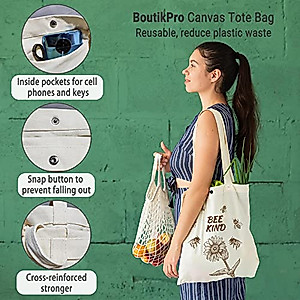 boutikpro Bee Kind Canvas Tote Bag, Aesthetic Cotton Reusable Canvas Bag with Handles for Women Cloth Grocery Shopping Bags Birthday Gift Choice