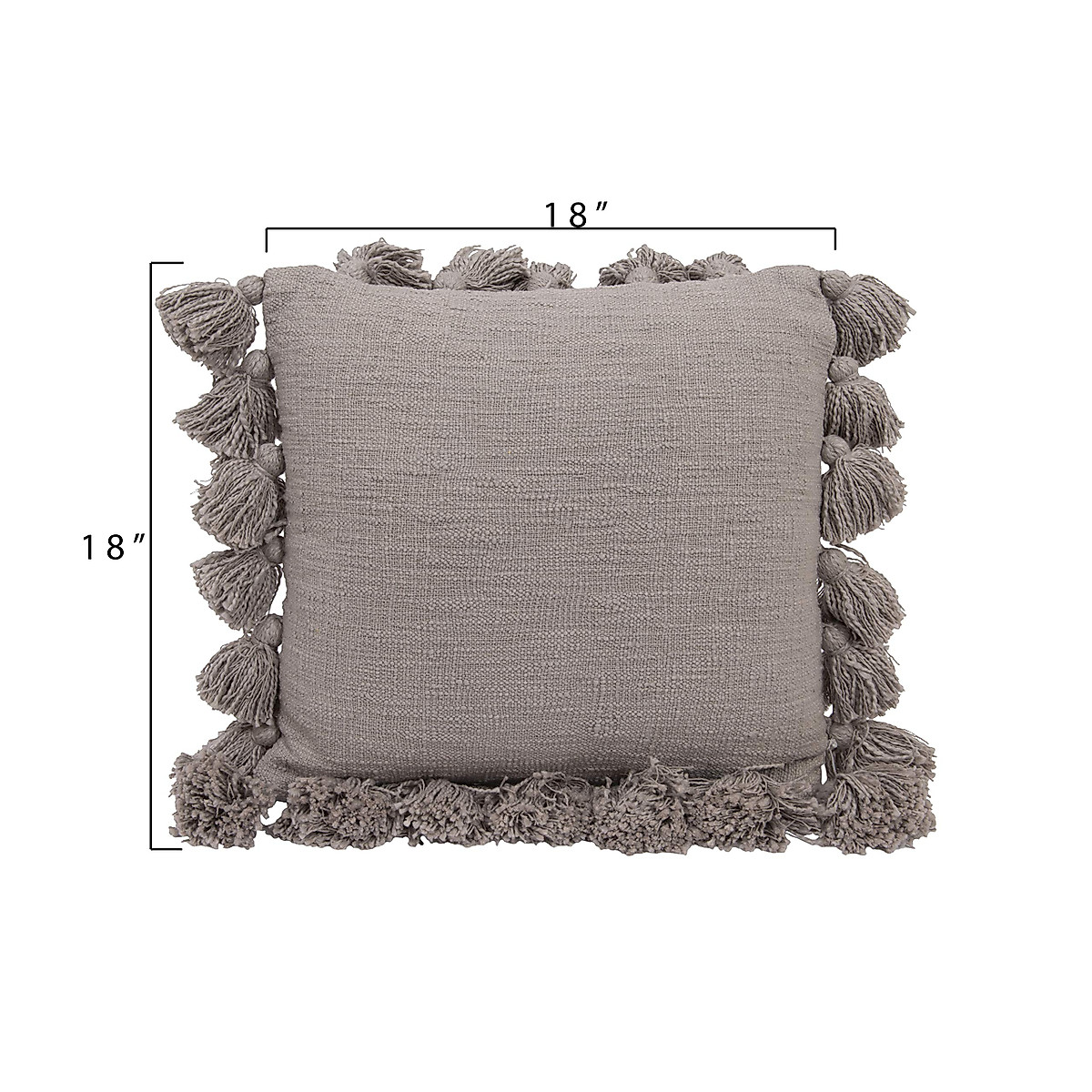 Grey Square Cotton Pillow with Tassels