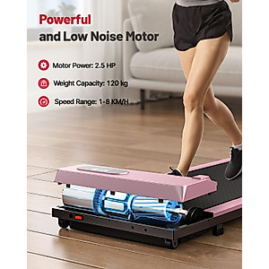 Walking Pad Treadmill, 5.0MPH Portable Under Desk Treadmills for Home Office, 3 in 1, No Assembly Required, Remote Control, 300 Lb Capacity (Pink)