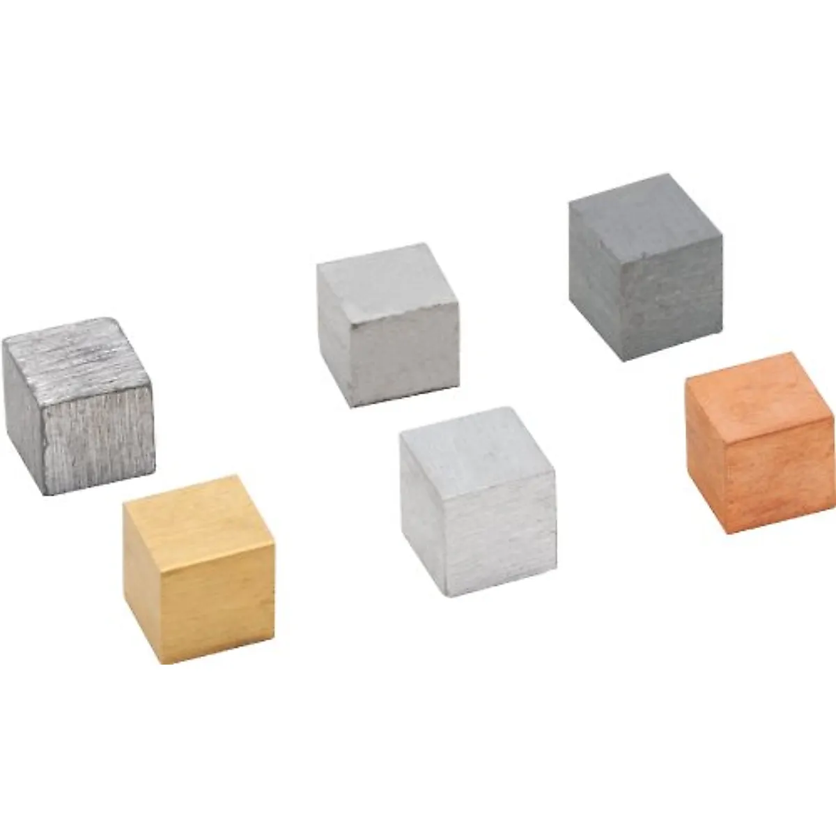 Density Cubes Set - Includes 6 Metals - Brass, Lead, Iron, Copper, Aluminum, Zinc - 0.8" (20mm) Sides - for use with Density, Specific Gravity Activities - Eisco Labs