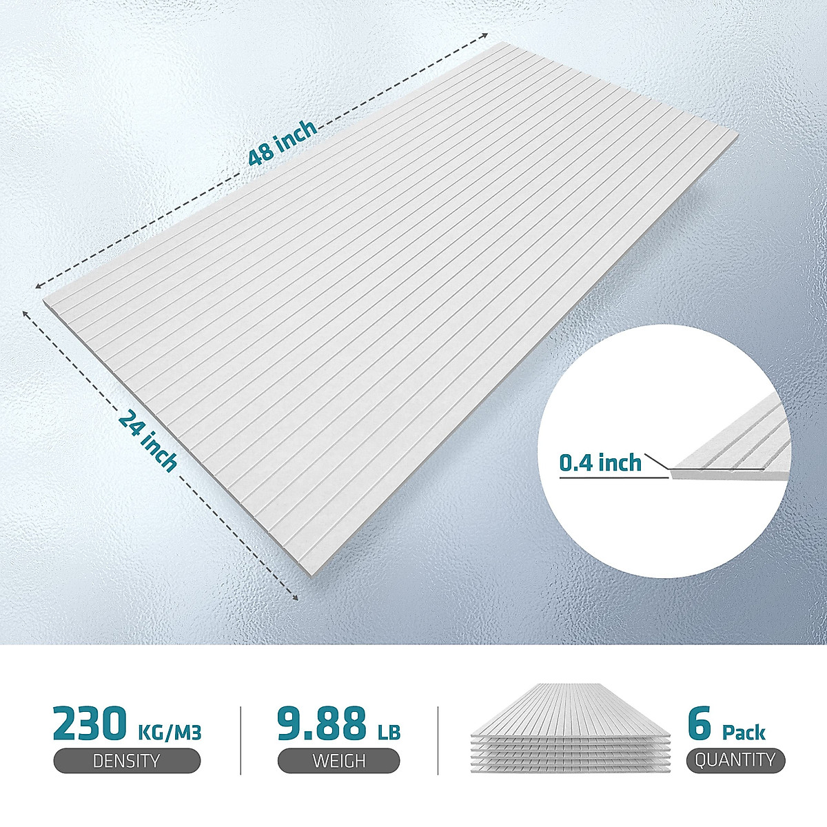 UMIACOUSTICS 6 Packs Acoustic Panel,48 x 24 x 0.4 Inches Sound Absorbing Door Panel,Decorative Wall Panels Equidistant Slot for Room,Home Theater,Studio