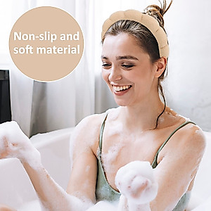 AMCAMI 2 PCS Puffy Spa Headband for Women Sponge Headbands for Girls Terry Towel Cloth Fabric Head Band for Skincare, Makeup Removal= (Beige&Light coffee)