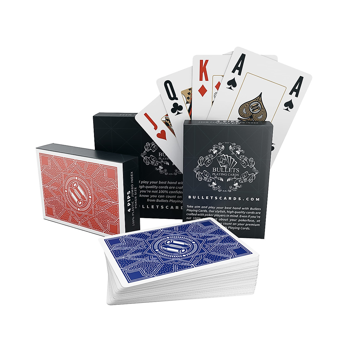 Bullets Playing Cards, Two Decks of Paulie-Design Poker Cards, Waterproof Plastic, Jumbo Index & Four Pips, Including Cut-Card, Professional Playing Cards for Texas Holdem Poker