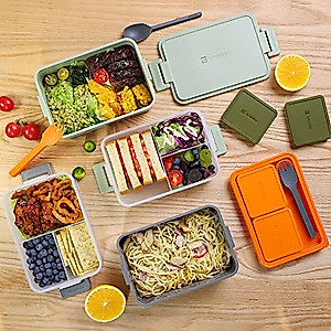 linoroso Stackable Bento Box Adult Lunch Box | Meet All You On-the-Go Needs for Food, Salad and Snack Box, Premium Bento Lunch Box for Adults Include Utensil Set, Dressing Containers - Lava Orange