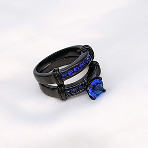 Bridal Sets Black Gold Plated Womens Wedding Bands Blue Cz Engagement Ring Sets