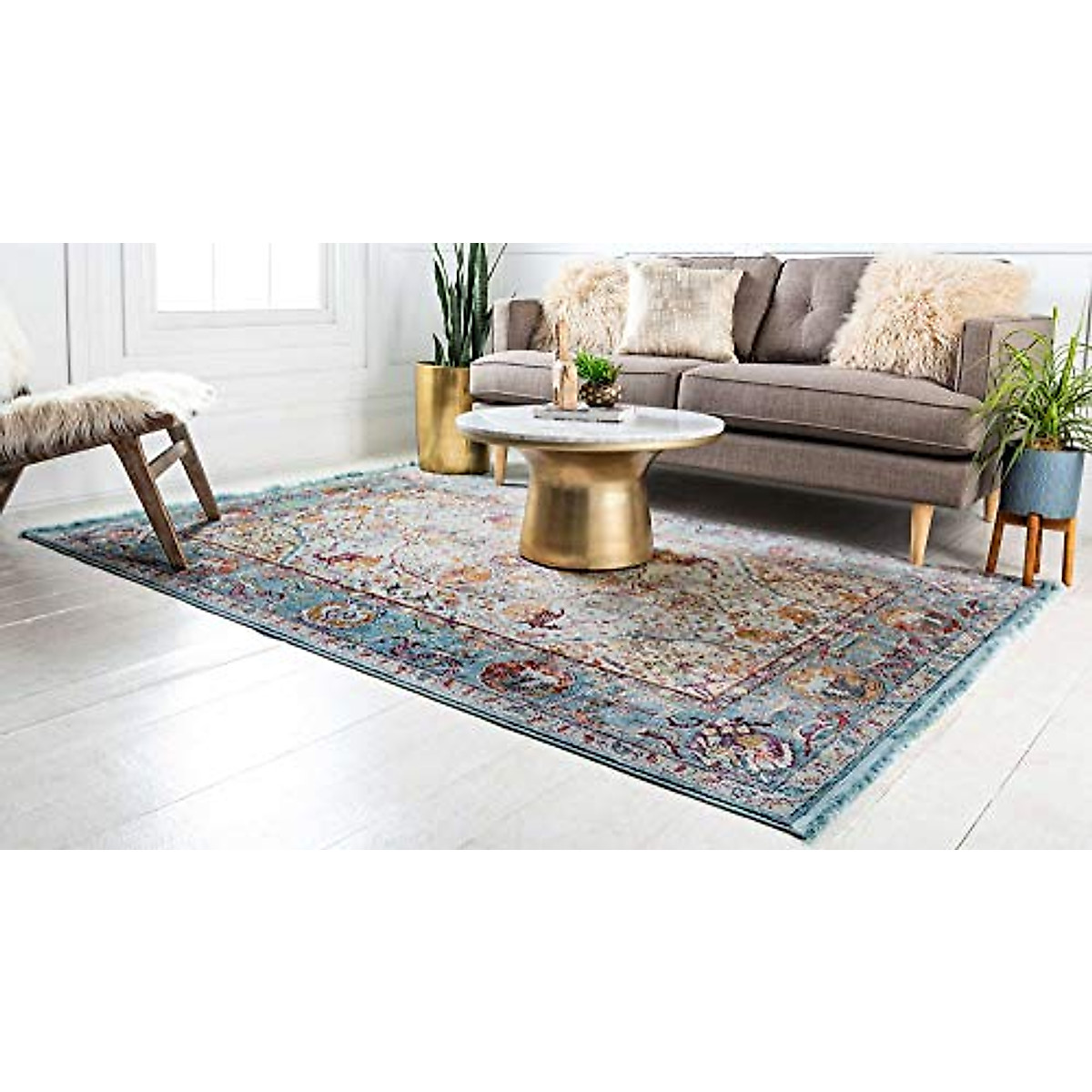 Unique Loom Baracoa Collection Area Rug - Rumba (8' 4" x 10' Rectangle, Light Blue/ Cream)
