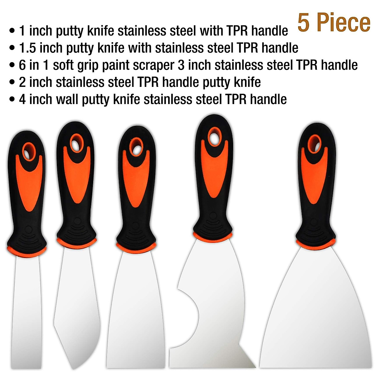 5 Piece Premium Stainless Steel,home tool kit,home repair tools,tool set,tool kit,multi-use,paint scraper,putty knife,paint scraper set,tools,hand tools,tools